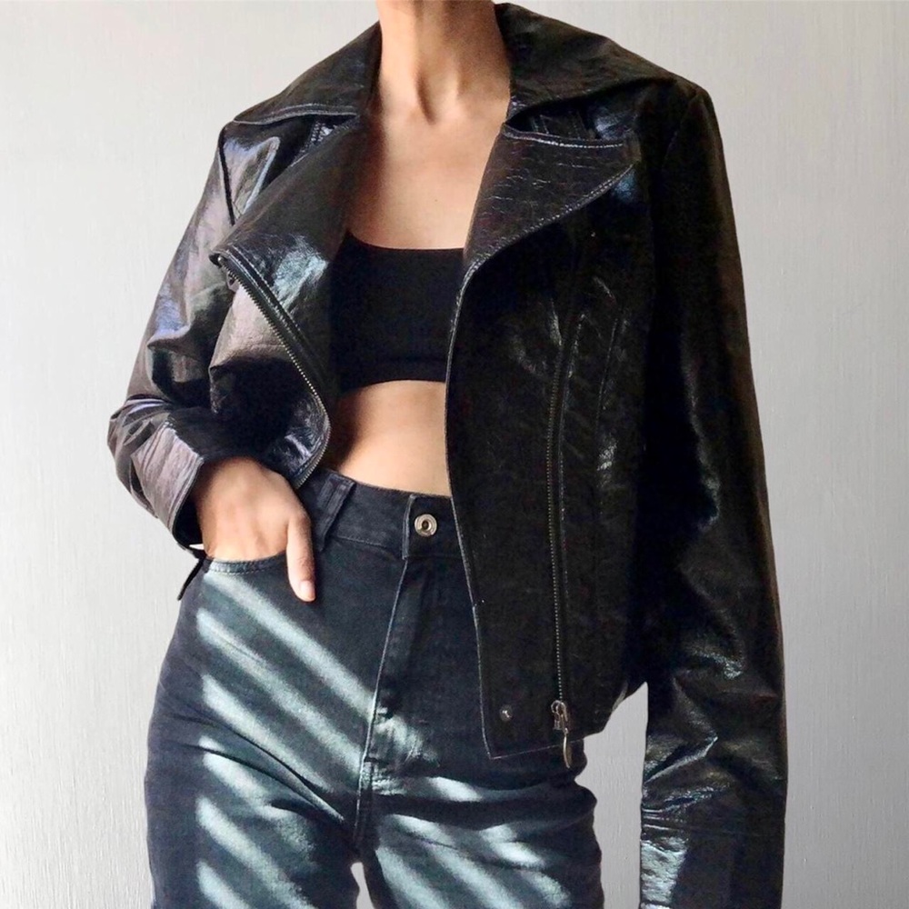 Patent Leather Biker Jacket - Gem